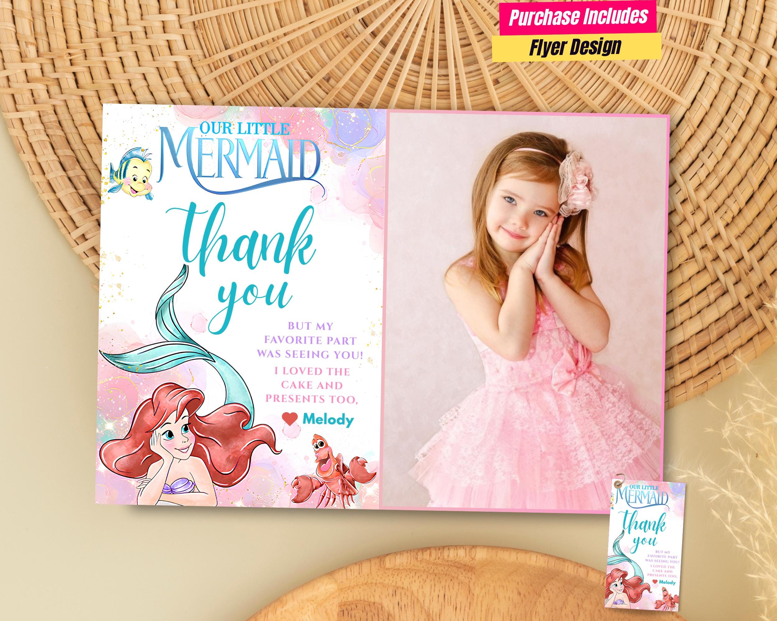Little Mermaid Thank You Photo Card Princess Ariel Gift Label Mermaid ...