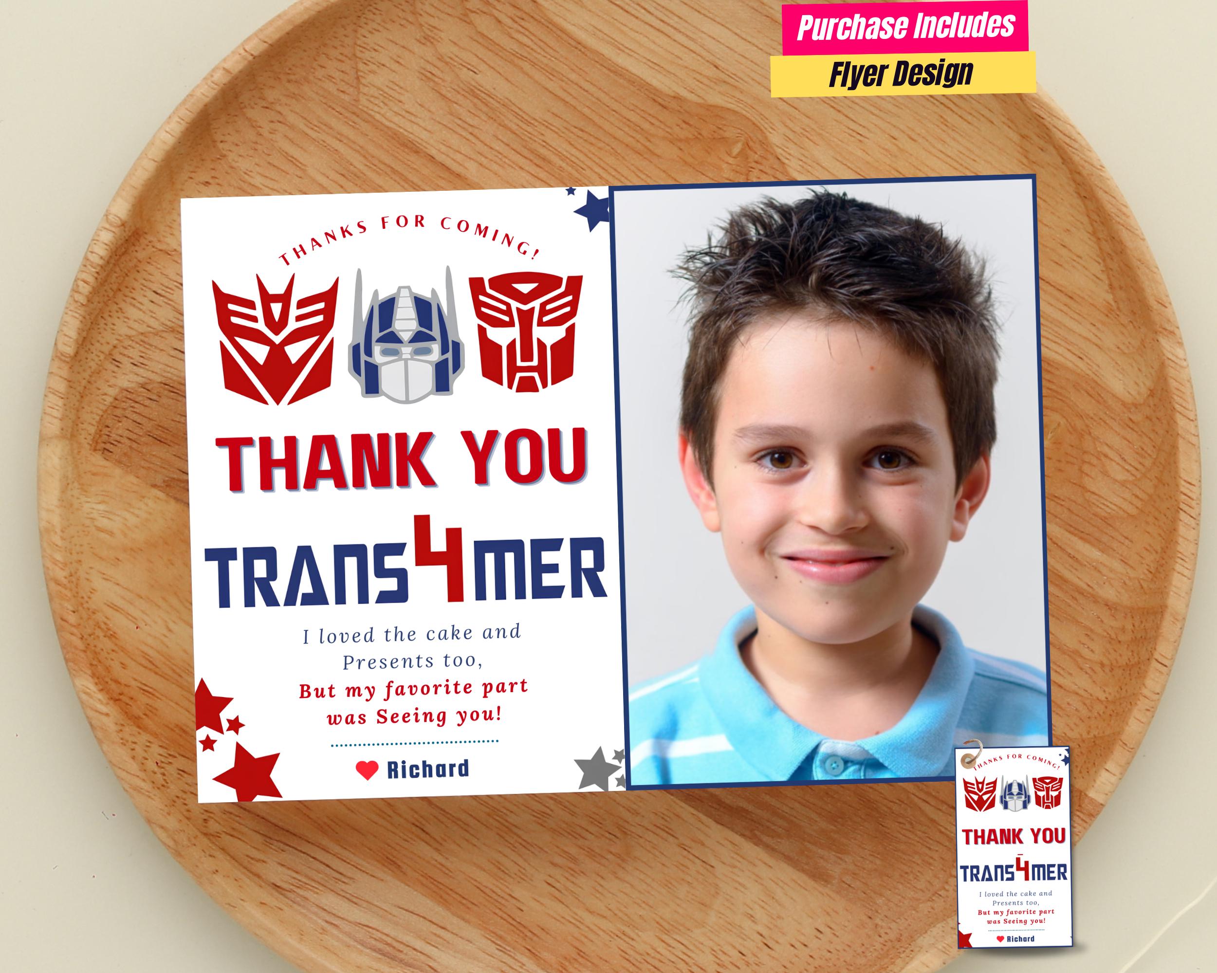 Transformers Birthday Thank You Photo Card Transformer Thank You Tag ...
