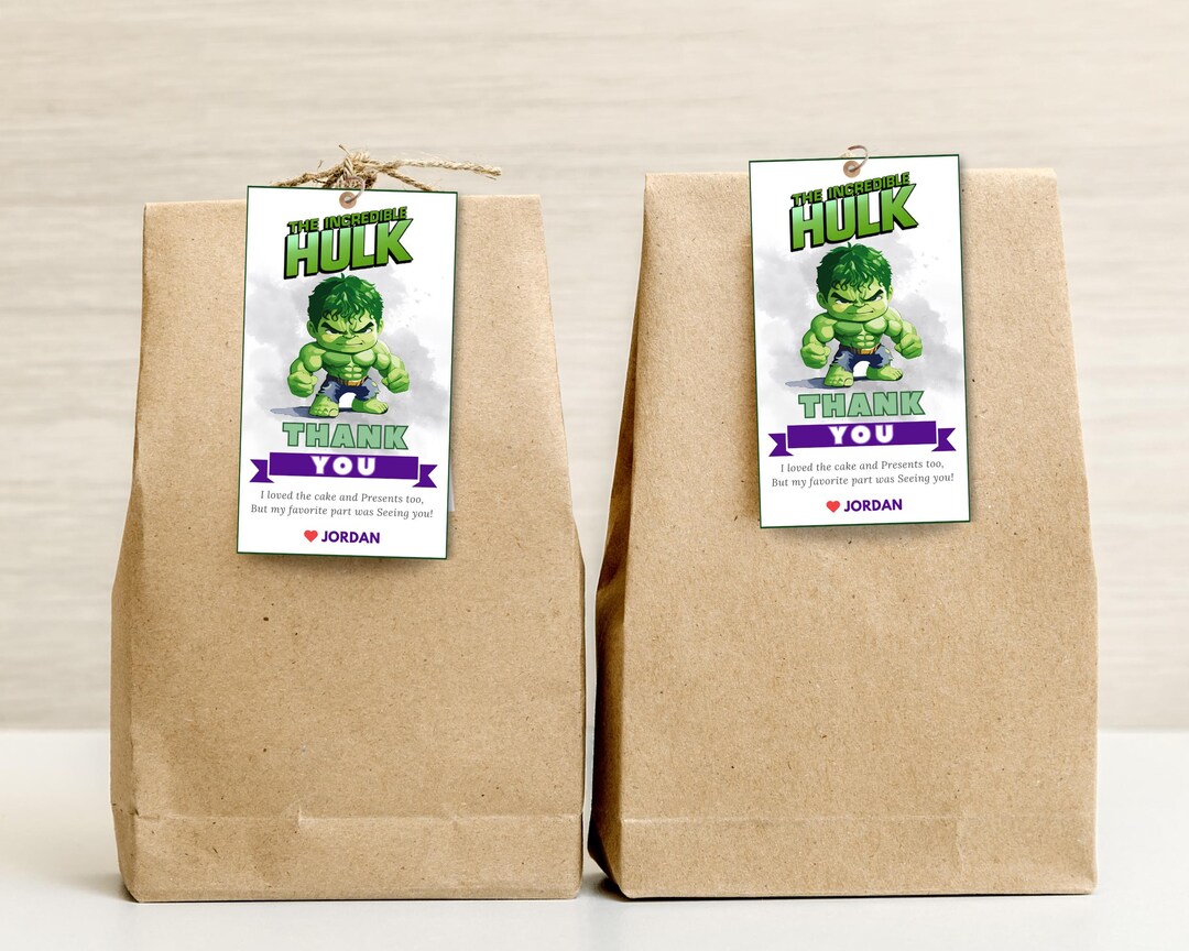 The Incredible Hulk Thank You Tag Printable Hulk Birthday Superhero ...