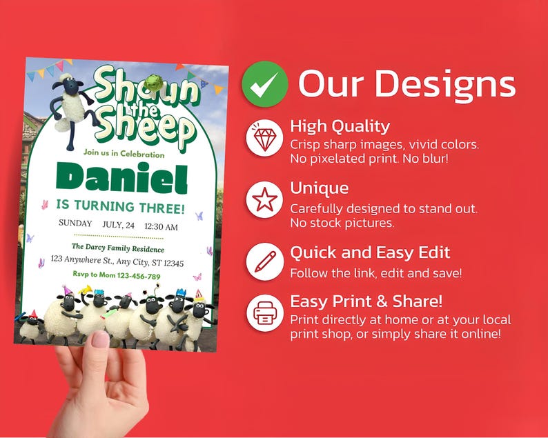 Shaun the Sheep Kids Birthday Invite Shaun the Sheep Invitation With ...