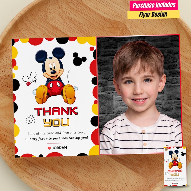 Mickey Mouse Thank You Cards - Etsy