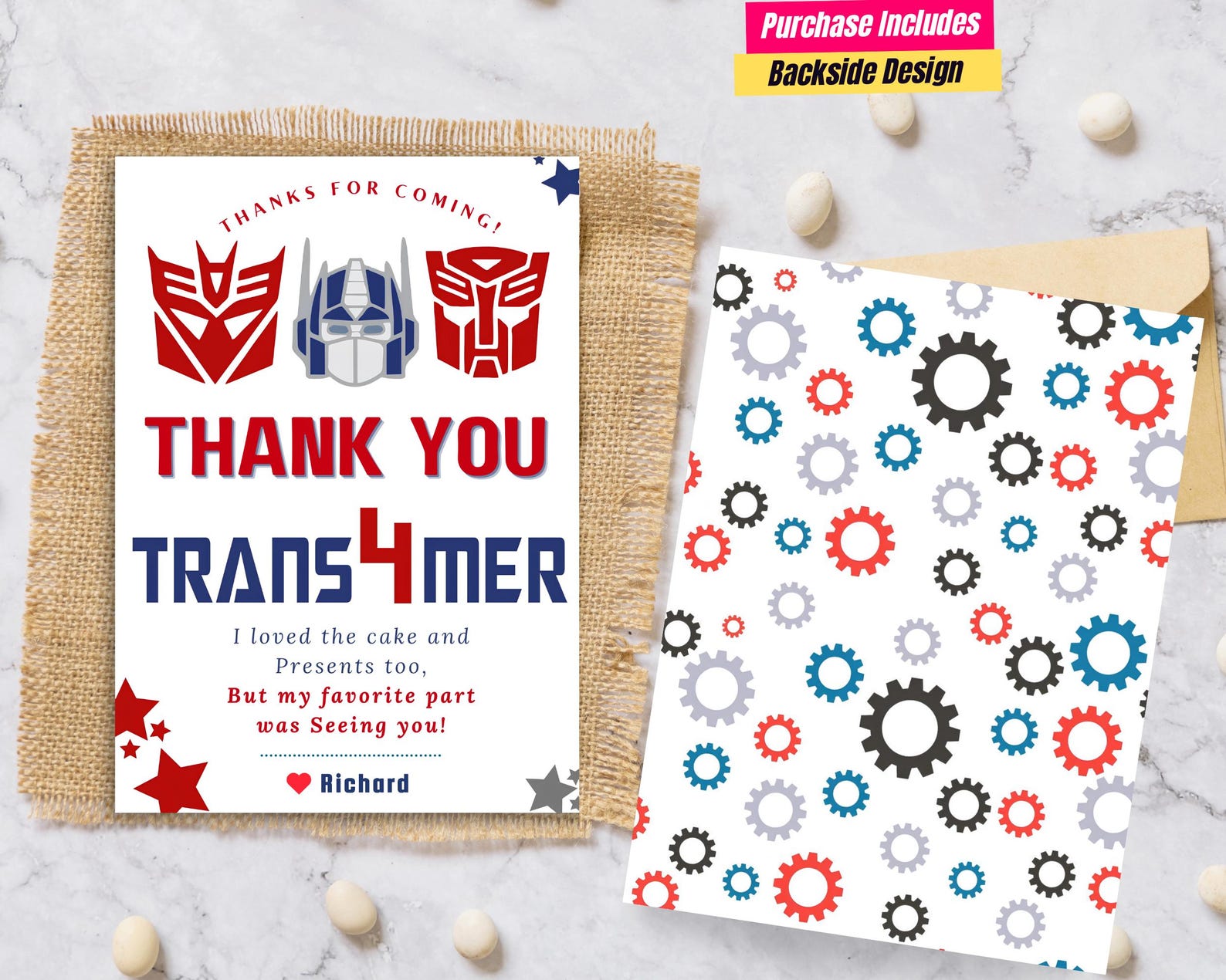 Transformers Birthday Thank You Card Transformers Thank You Tag Printed ...
