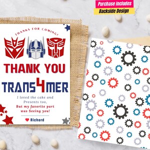Transformers Birthday Thank You Card Transformers Thank You Tag Printed ...