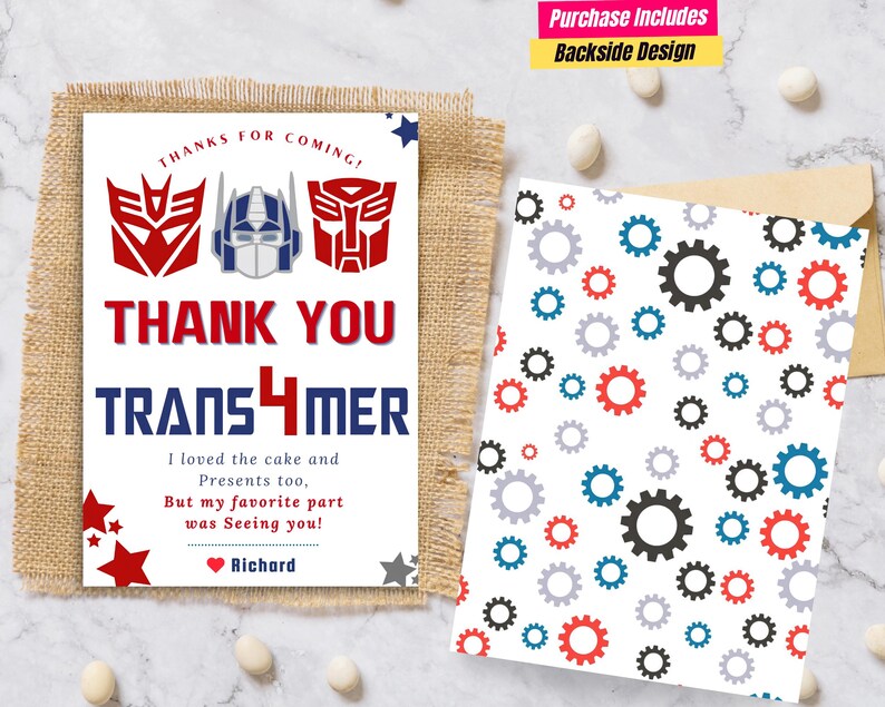 Transformers Birthday Thank You Card Transformers Thank You Tag Printed ...