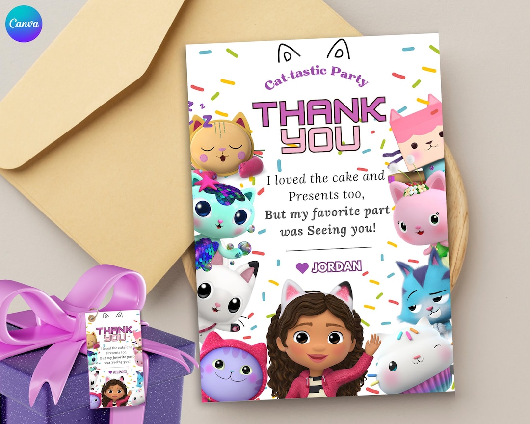 Gabbys Dollhouse Thank You Card Gabby Party Favor Tag Pandy Template ...