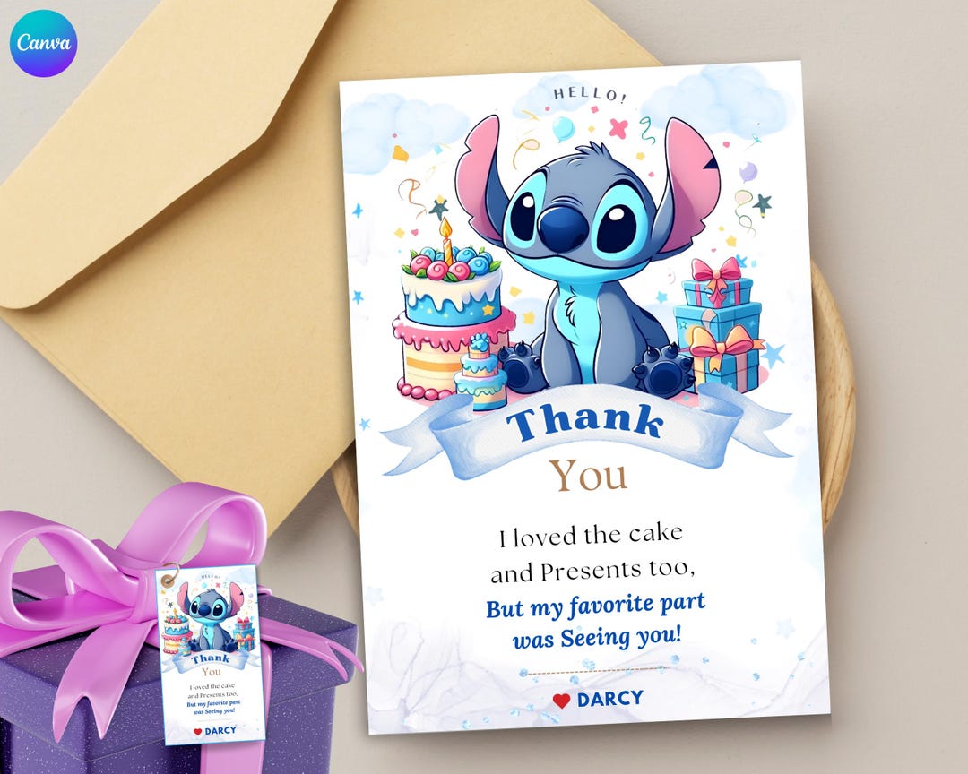 Stitch Birthday Party Invitation Kid Lilo & Stitch Thank You Card ...