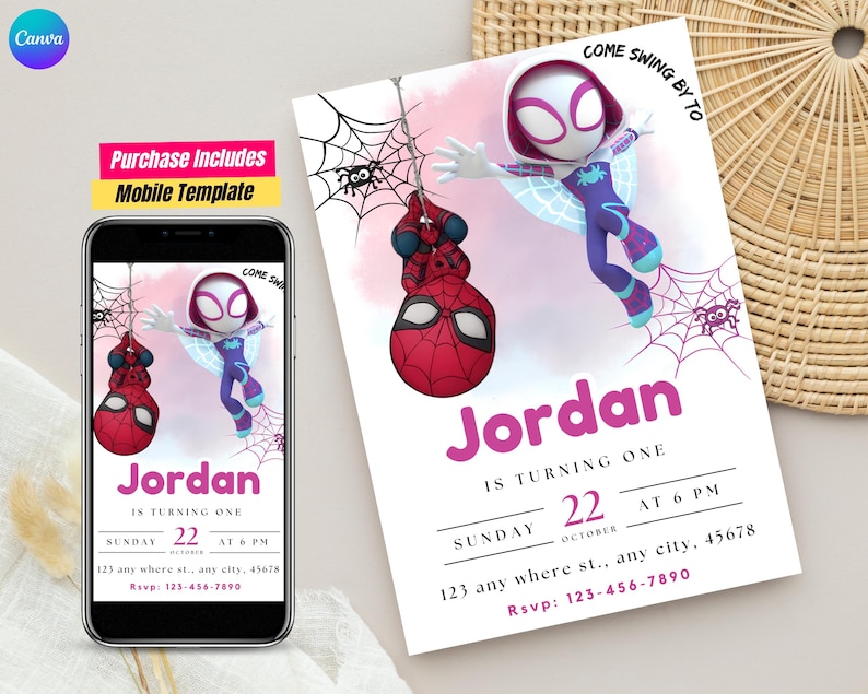 Ghost Spider Birthday Invitation Girl Spidey and His Amazing Friends ...