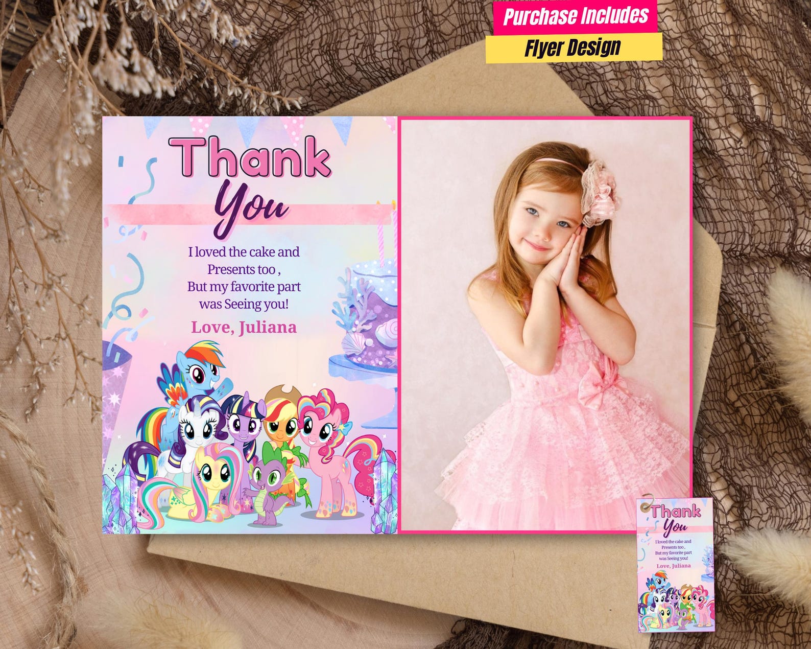 Editable Pony Birthday Thank You Card Unicorn Pony Thank You Card for ...