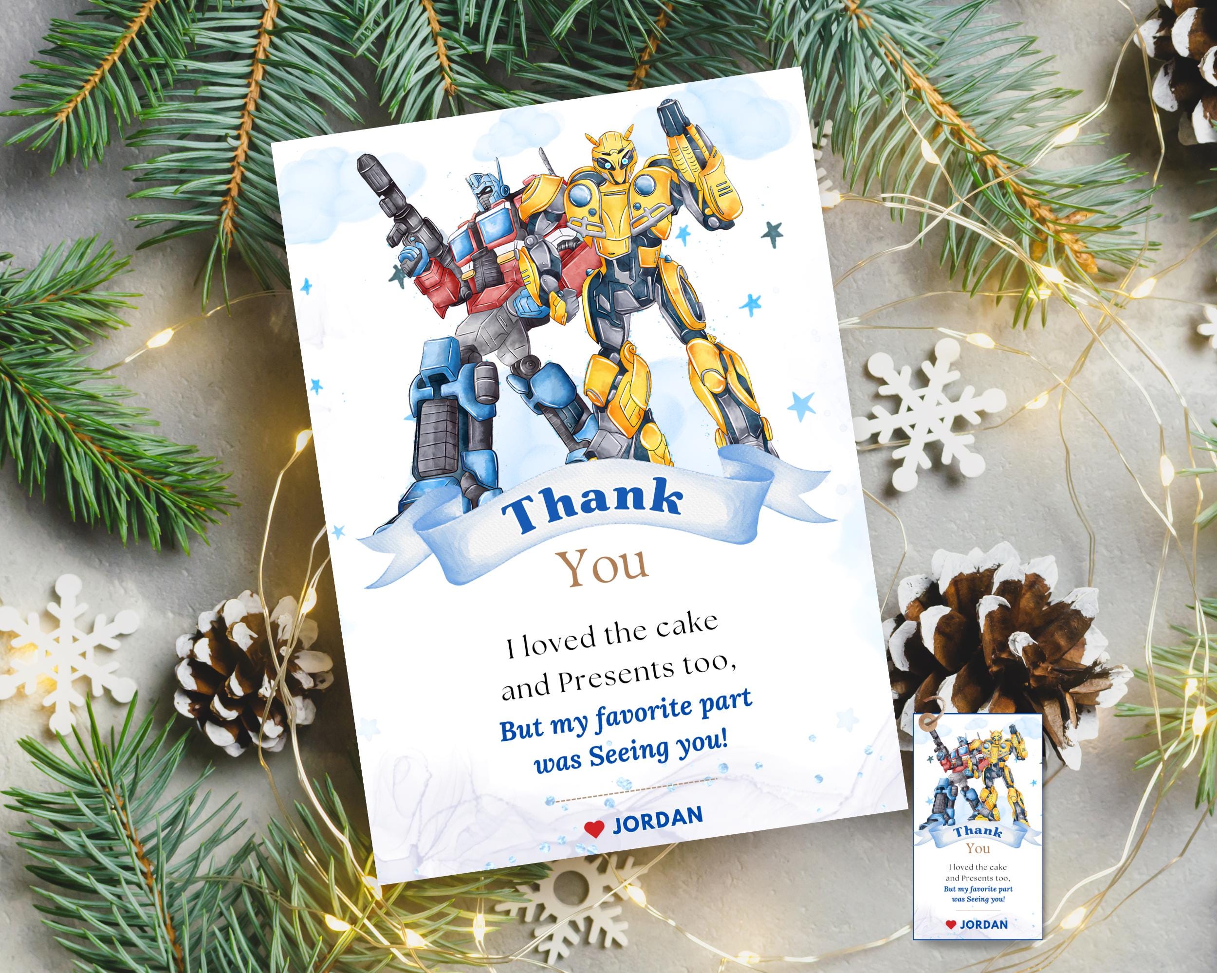 Transformers Birthday Thank You Card Transformers Thank You Tag Printed ...