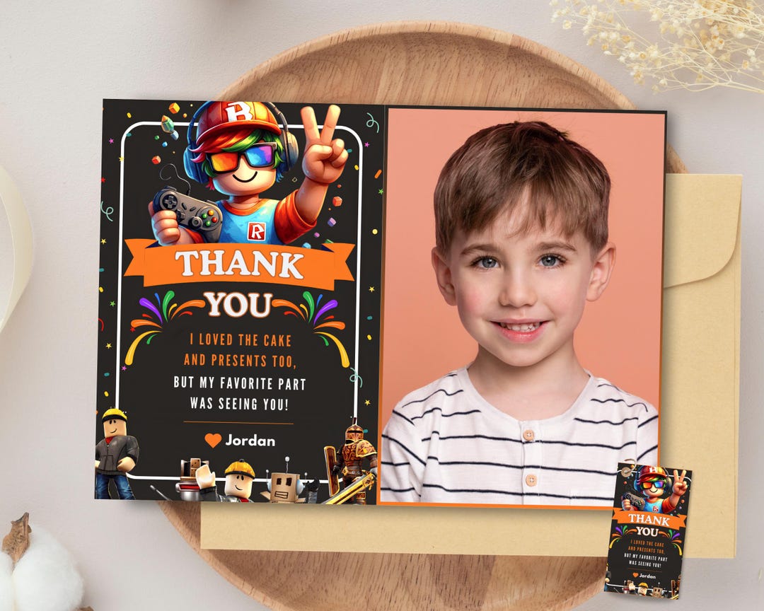 Roblox Thank You Party Roblox Thank You Photo Card Roblox Themed Thank ...