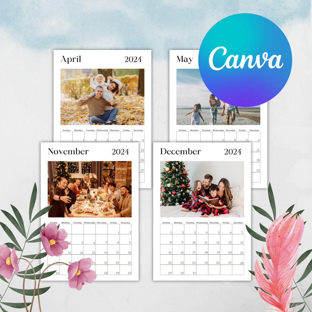 2024 Calendar Fully Editable Canva Template With Frame Instant Download ...