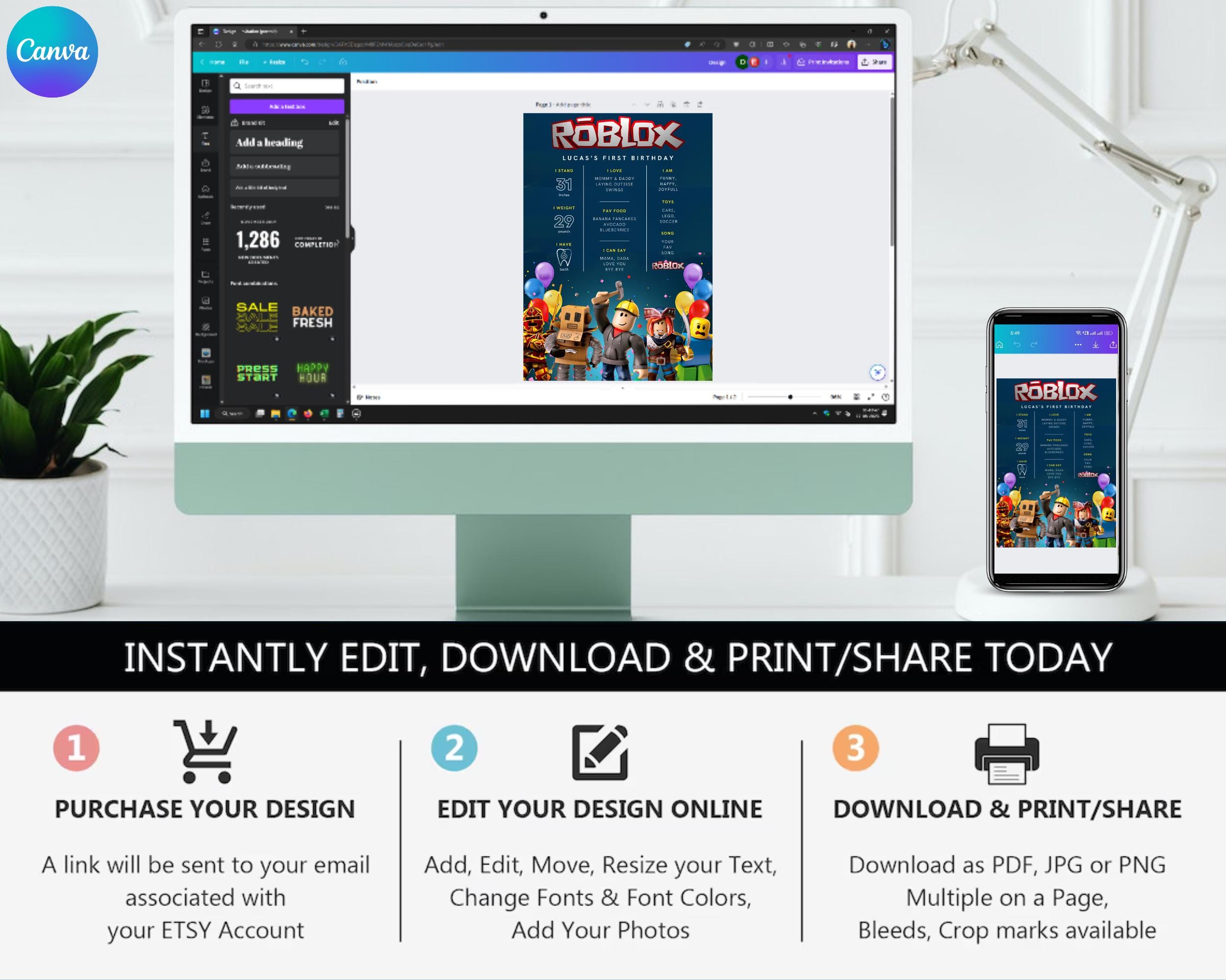 Personalised Roblox Birthday Party Roblox Milestone Sign Roblox Theme ...