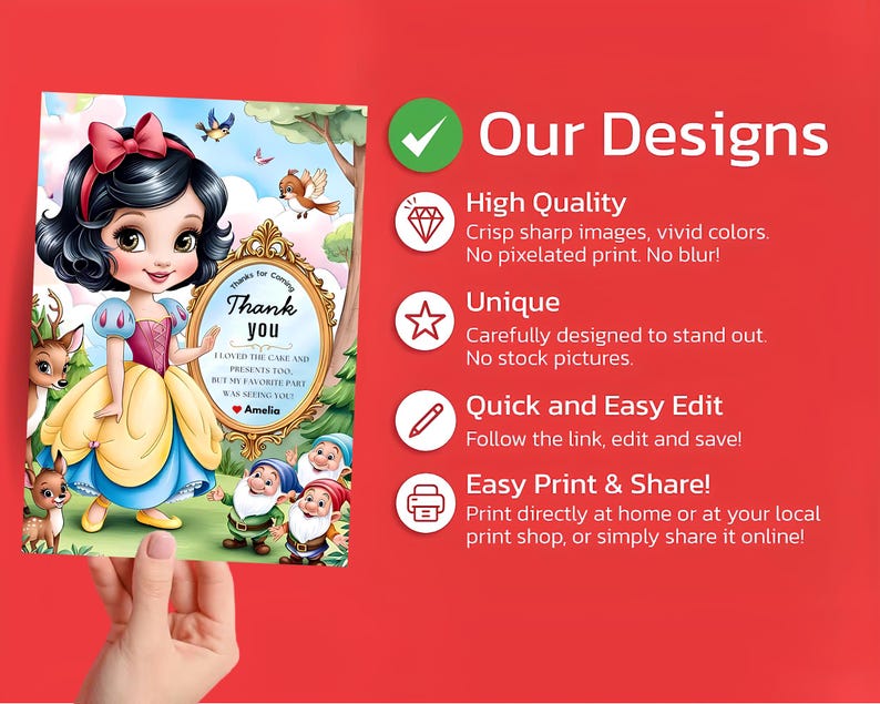 Snow White Birthday Thank You Princess Snow White Thank You Card With ...