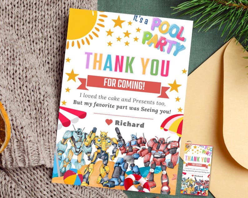 Transformers Birthday Thank You Card Transformers Thank You Tag Printed ...