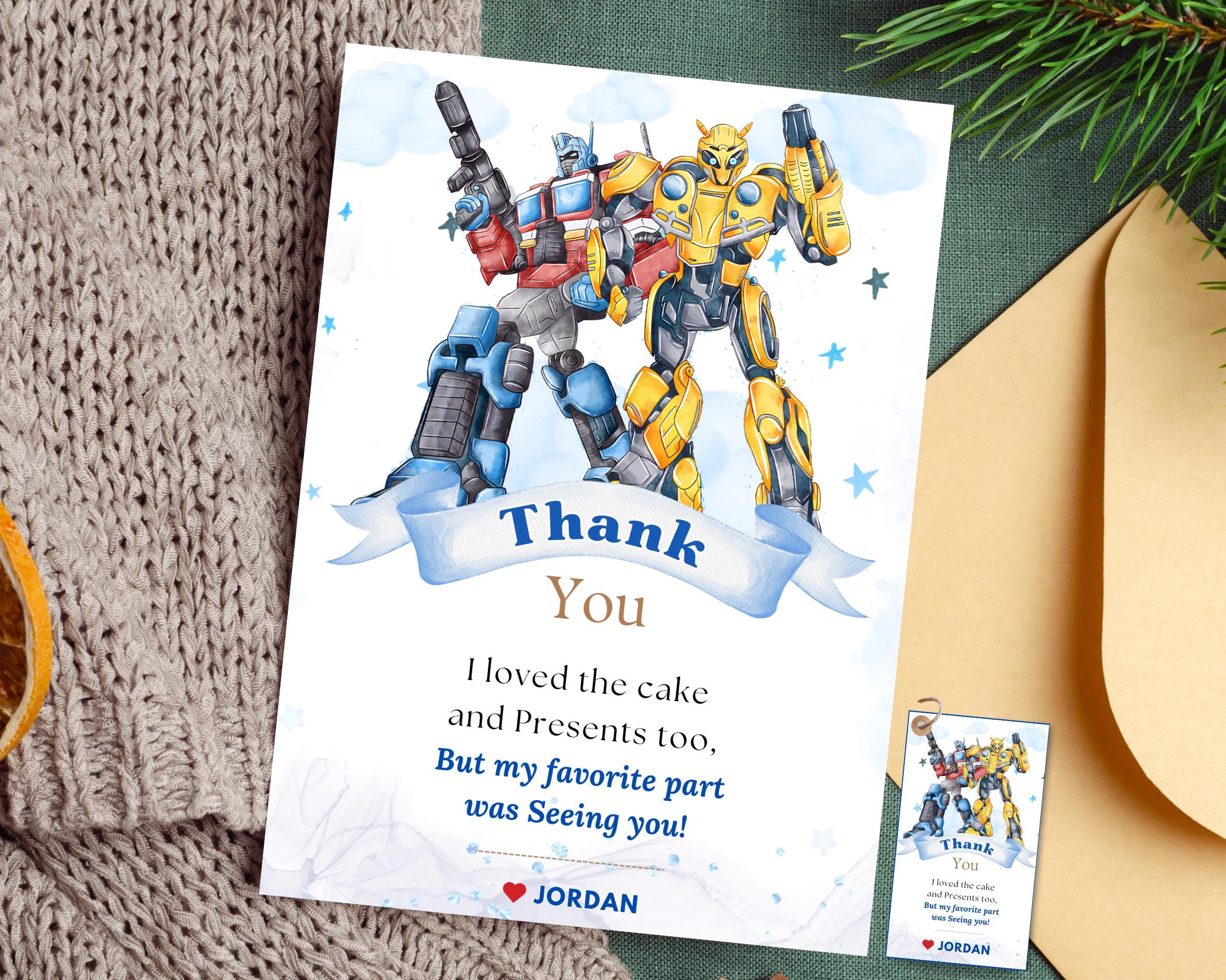 Transformers Birthday Thank You Card Transformers Thank You Tag Printed ...