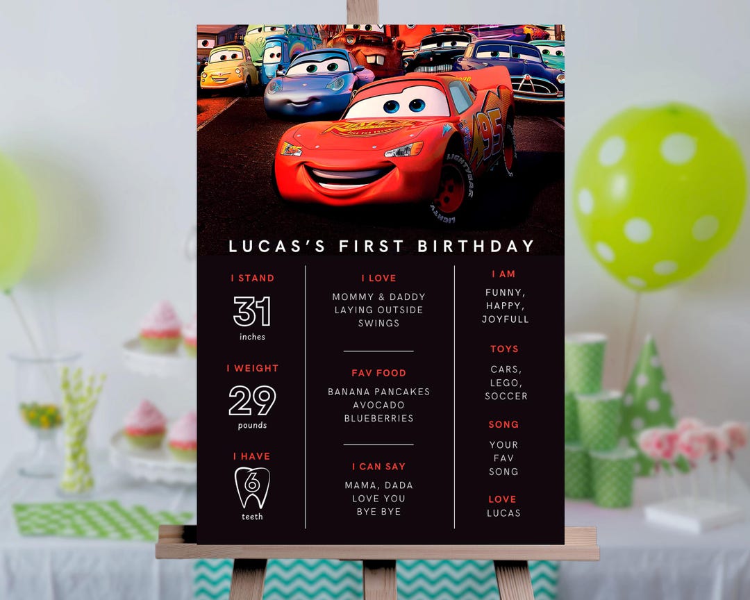 Editable Cars Birthday Party Milestone Cars Milestone Sign Cars Movie ...