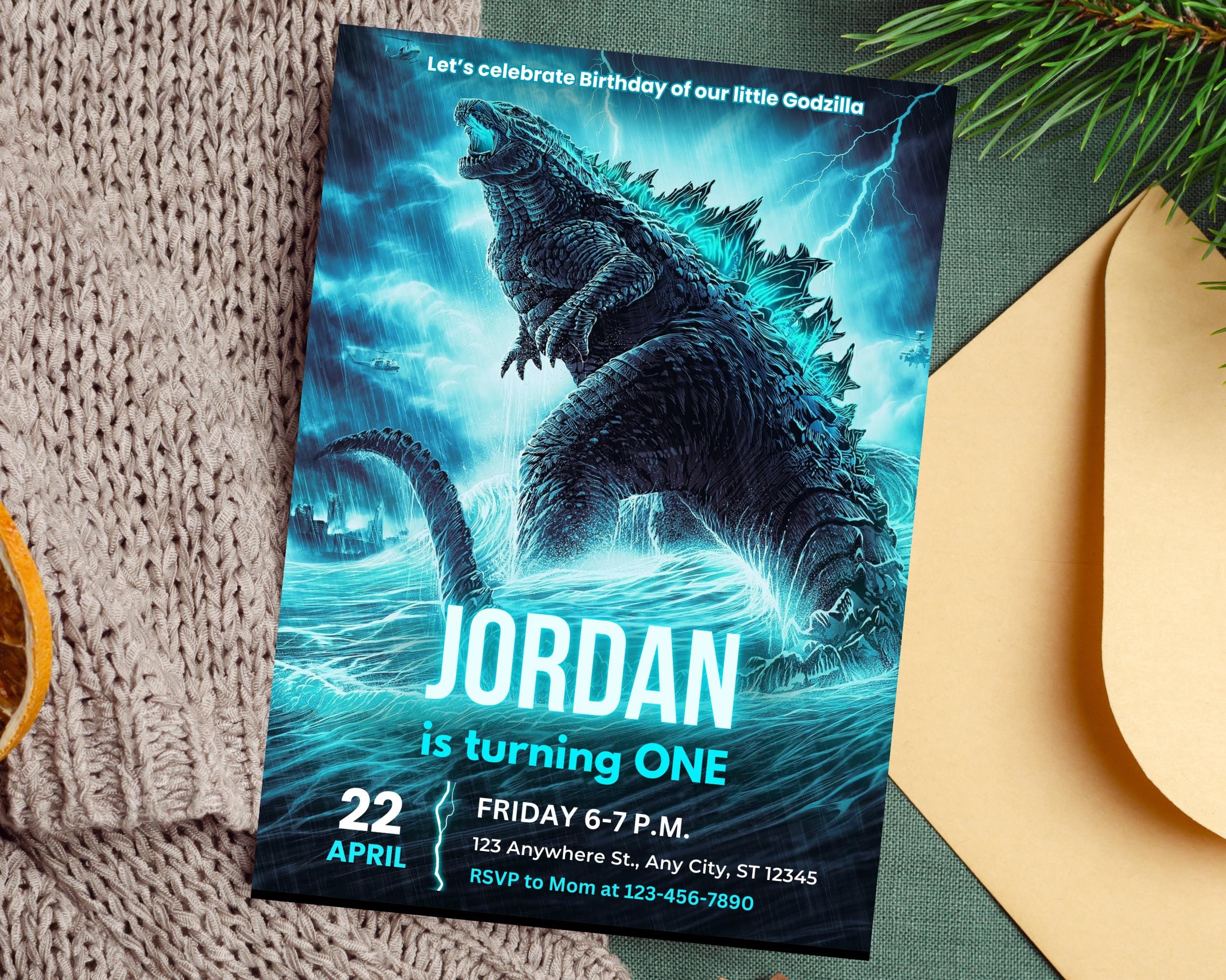 Editable Godzilla Invitation Godzilla Boys Birthday Invitation Godzilla ...