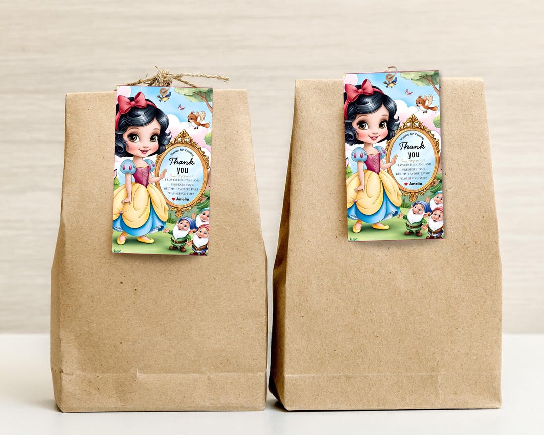 Snow White Birthday Thank You Tag Princess Snow White Thank You Label 7 ...