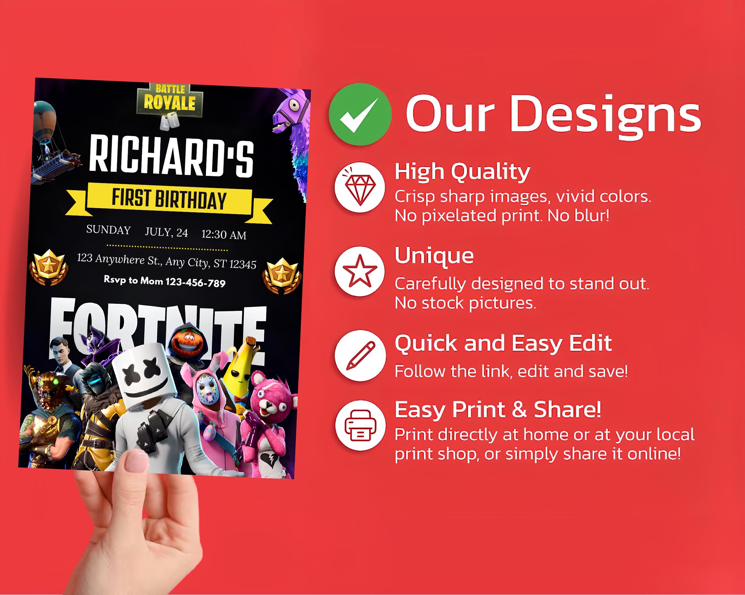 Editable Fort Game Birthday Invitation | Fort Night Birthday Party ...