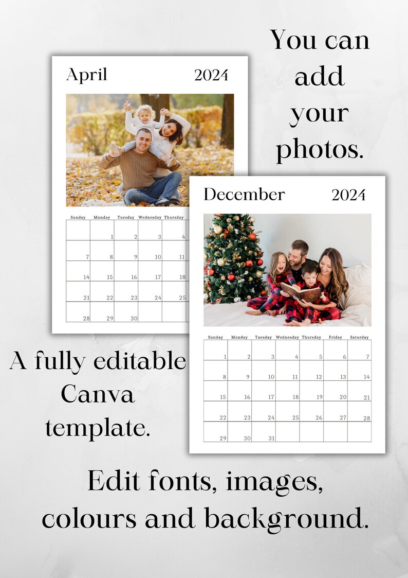 2024 Calendar Fully Editable Canva Template With Frame Instant Download ...