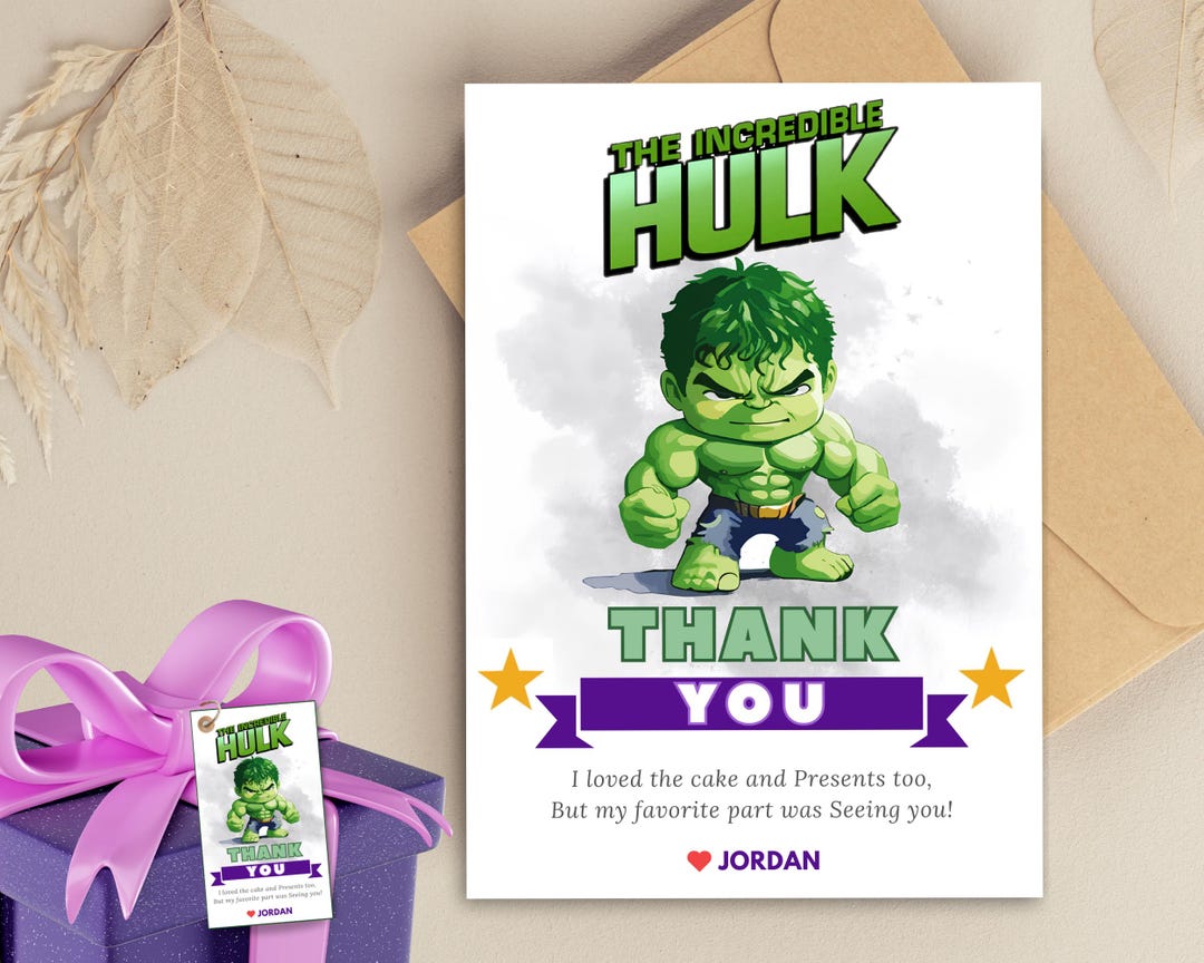 The Incredible Hulk Thank You Card Smashing Hulk Superhero Gratitude ...
