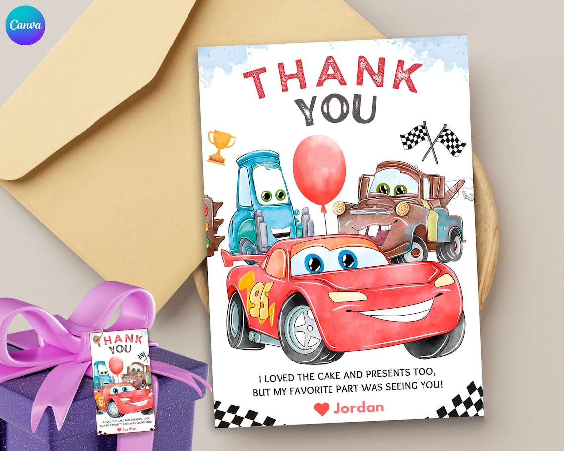Printable Cars Birthday Party Tag Cars Lightning Mcqueen Tag Cars Theme ...