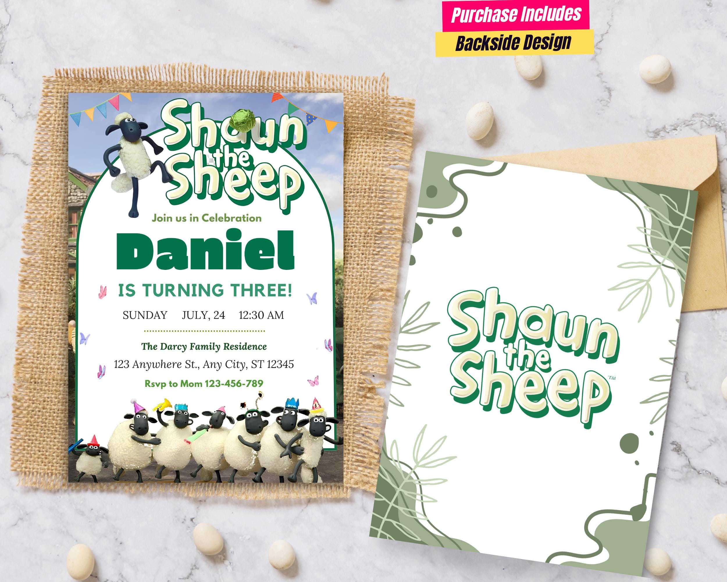 Shaun the Sheep Kids Birthday Invite Shaun the Sheep Invitation With ...