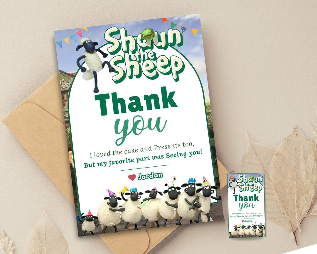 Shaun the Sheep Thank You Card Shaun the Sheep Themed Appreciation Card ...
