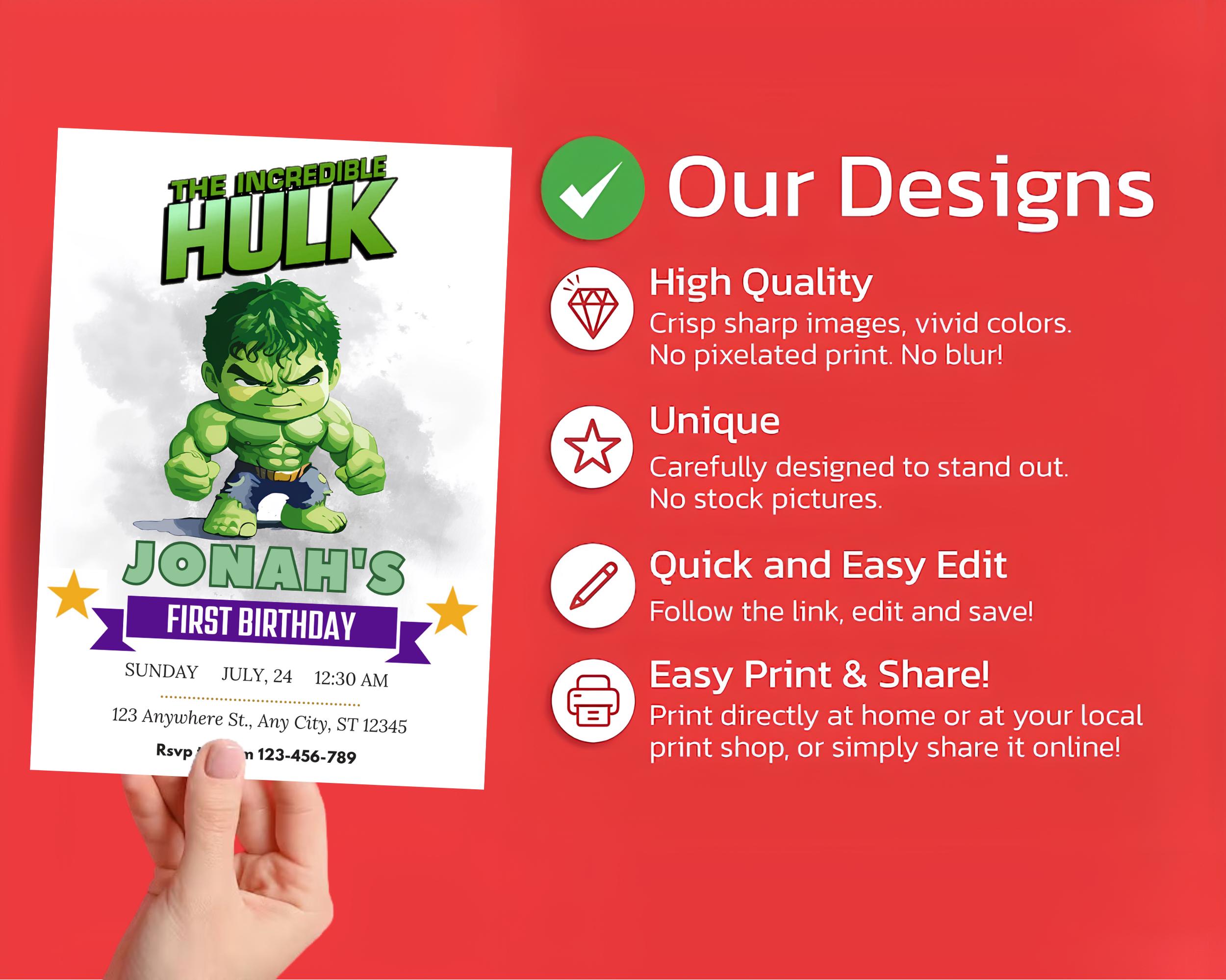 Editable Hulk Birthday Invitation With Photo the Incredible Hulk ...