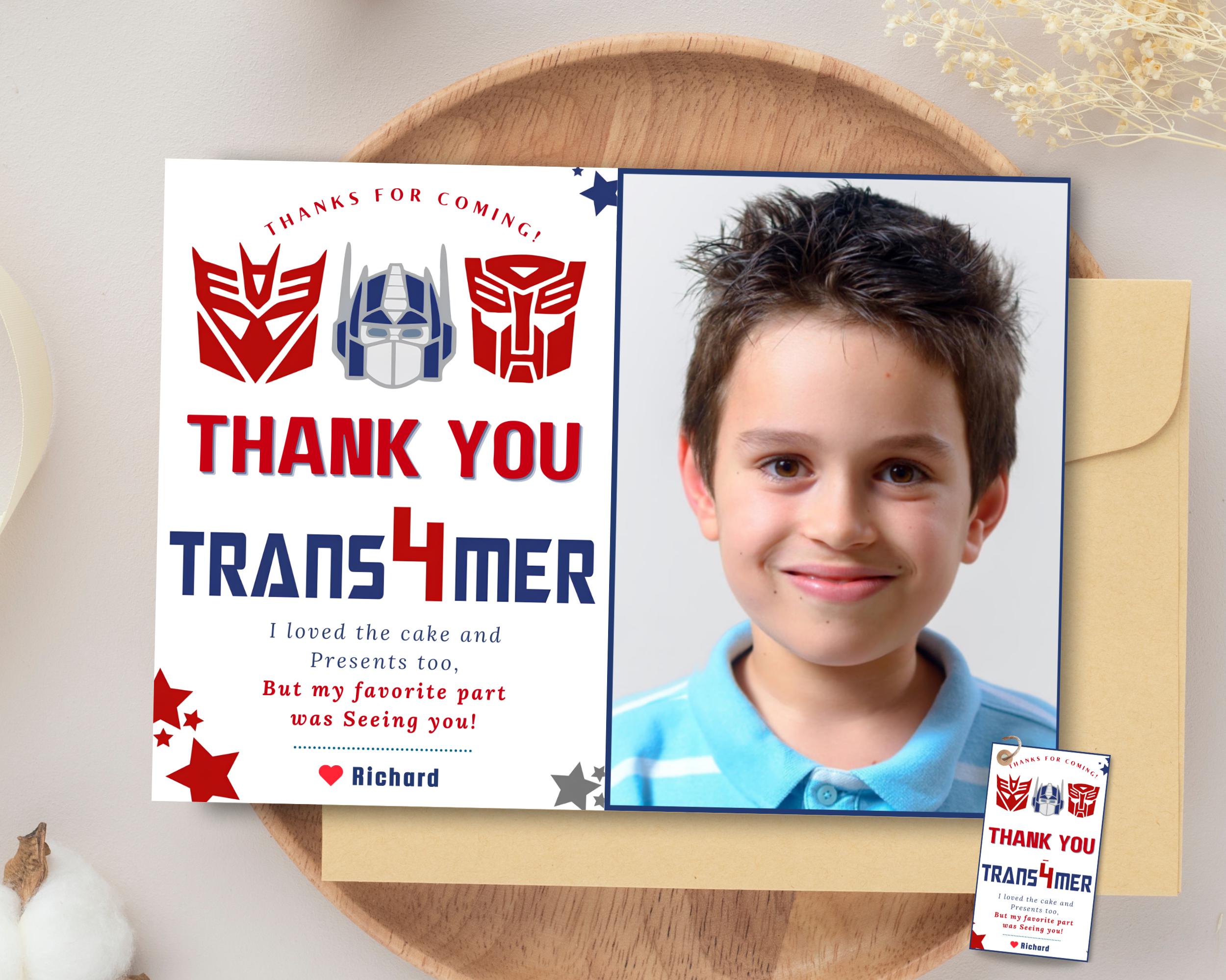 Transformers Birthday Thank You Card Transformers Thank You Tag Printed ...