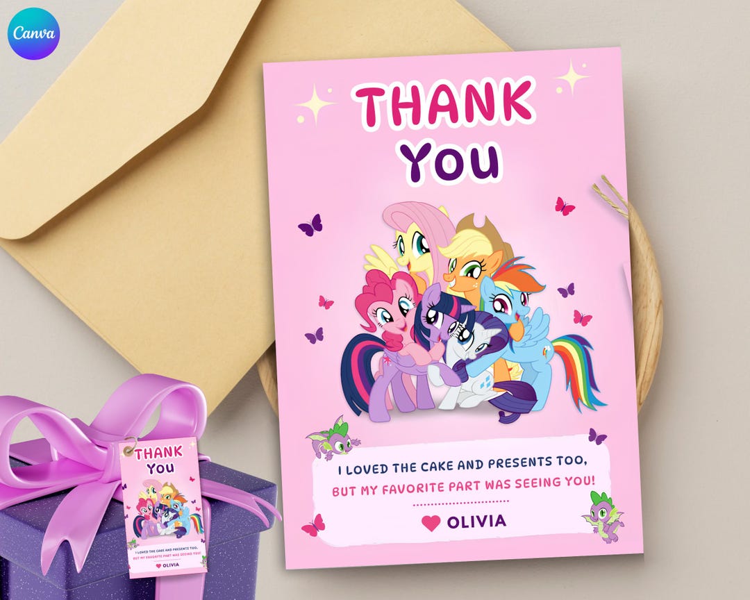 Printable Pony Birthday Thank You Card Unicorn Pony Thank You Party for ...