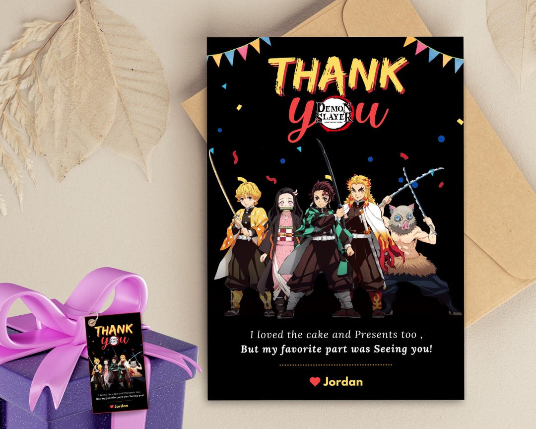 Editable Demon Slayer Birthday Thank You Card Demon Slayer Thank You ...