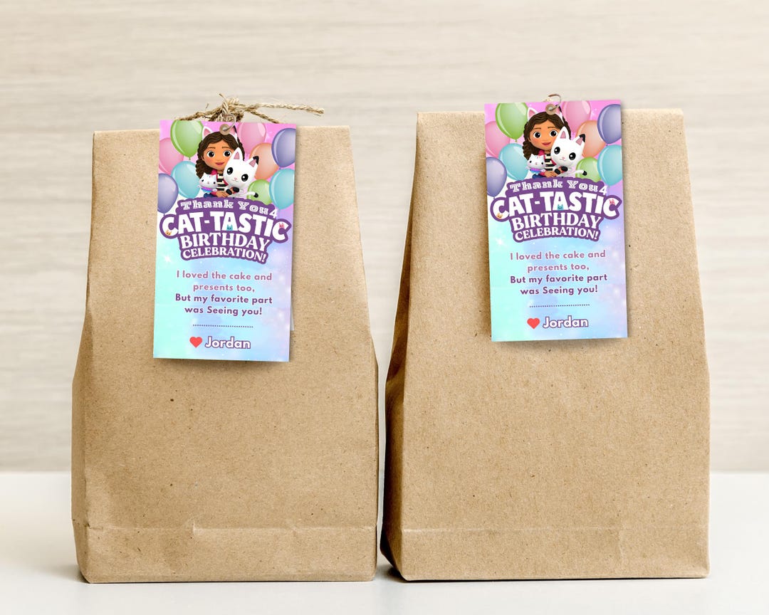 Gabbys Dollhouse Thank You Tag Gabby's Party Favor Pandy Template Doll ...