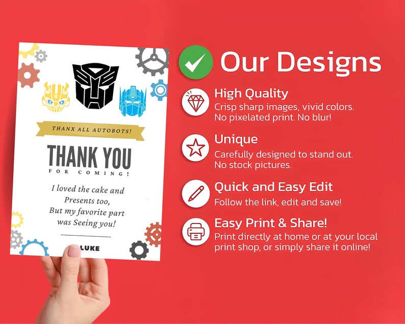 Rescue Bots Thank You Card Optimus Prime Thank You Autobots Party Gift ...