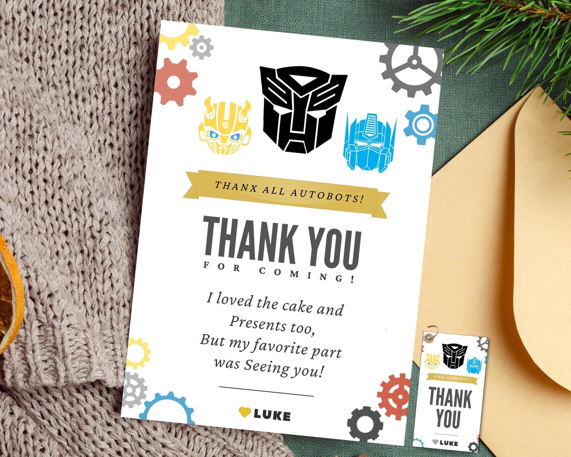 Rescue Bots Thank You Card Optimus Prime Thank You Autobots Party Gift ...