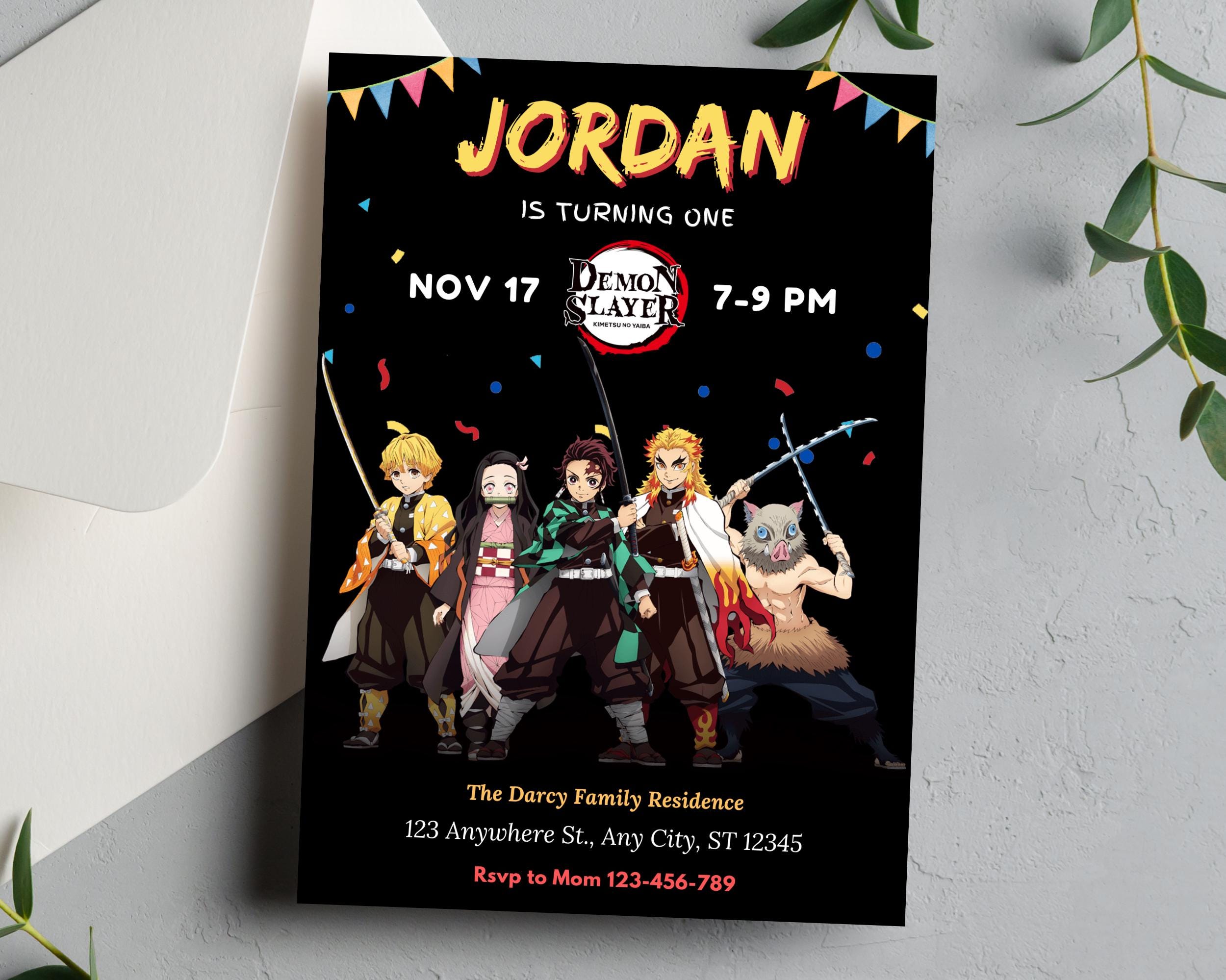 Printable Demon Slayer Birthday Invite Demon Slayer Invitation Card ...