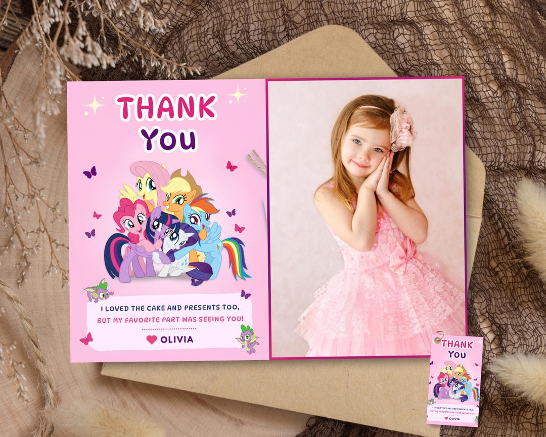 Pony Birthday Thank You Photo Card Unicorn Pony Thank You Card for ...