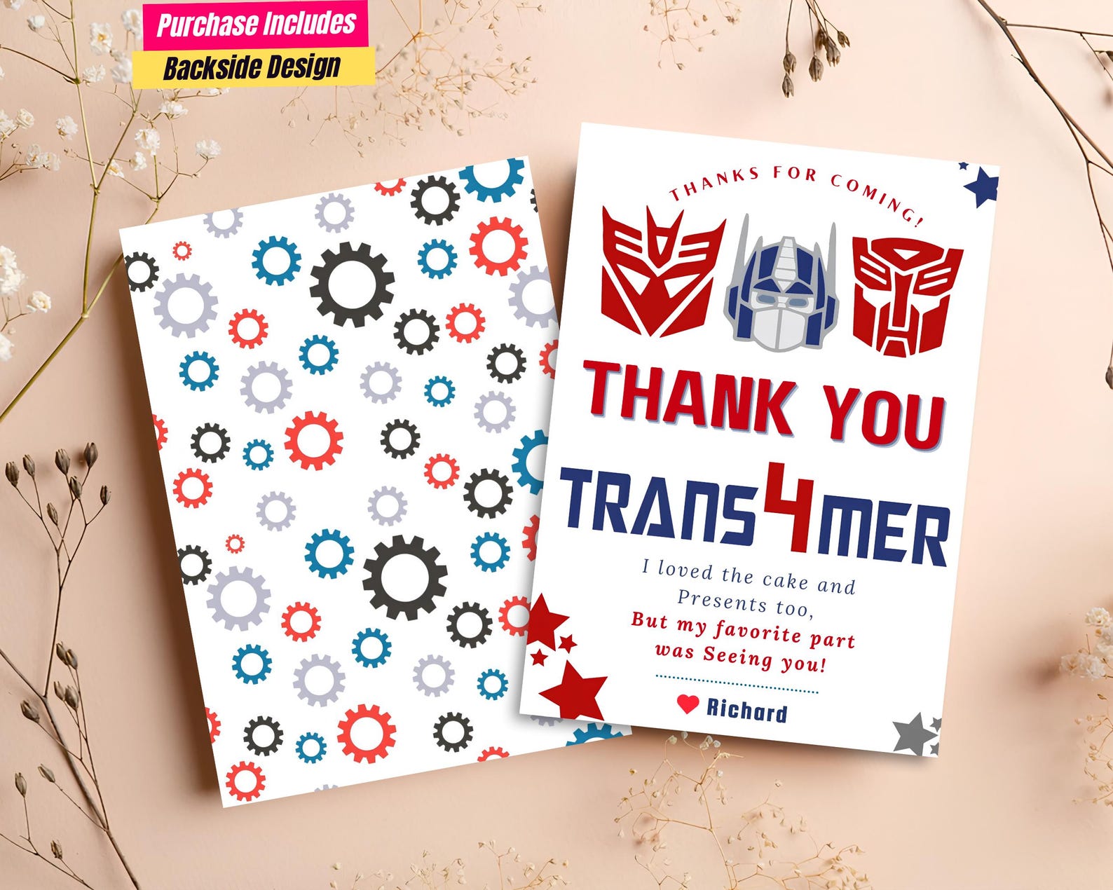 Transformers Birthday Thank You Card Transformers Thank You Tag Printed ...