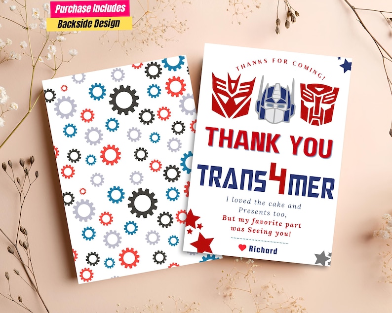 Transformers Birthday Thank You Card Transformers Thank You Tag Printed ...