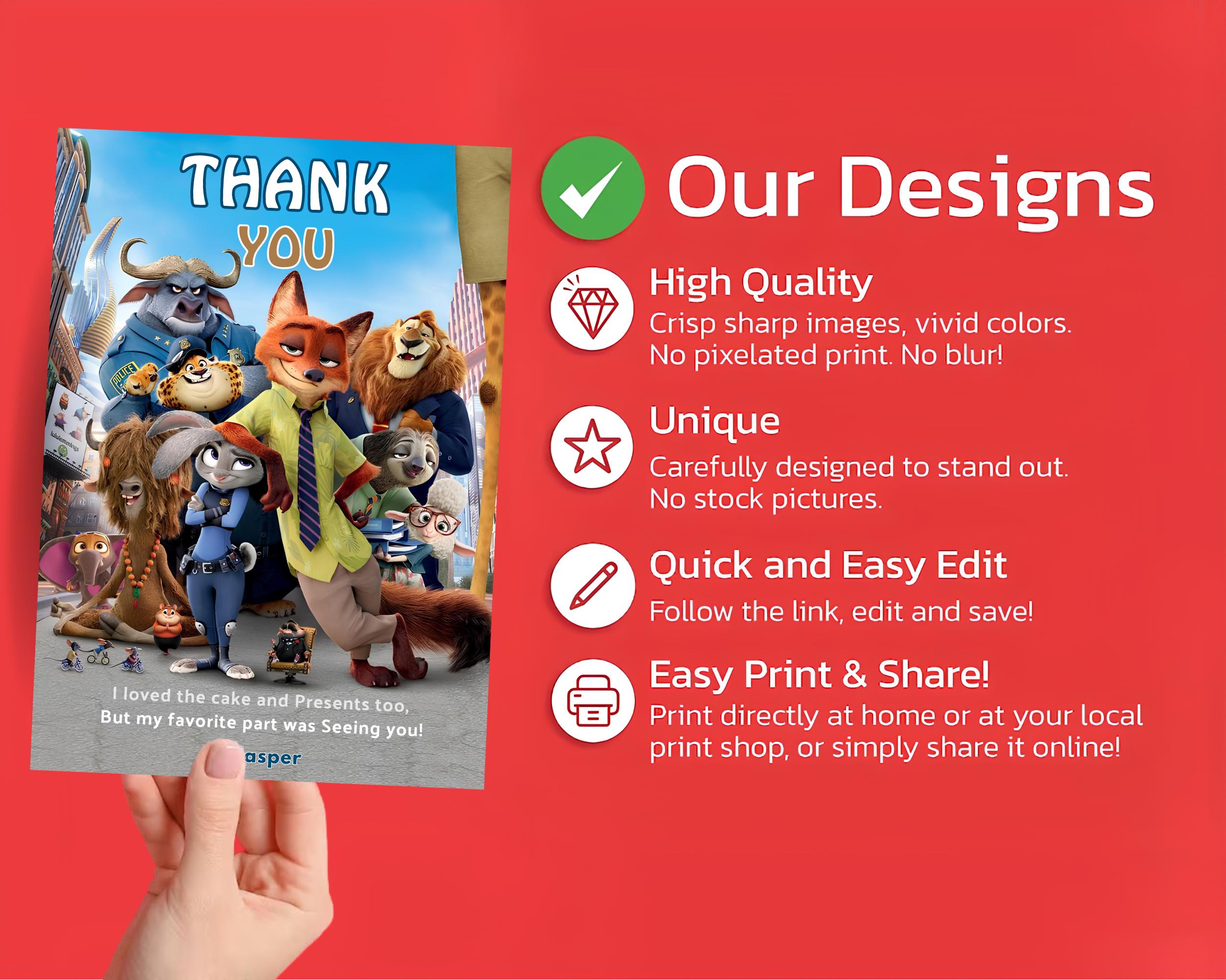 Printable Zootopia 2 Birthday Tag Zootopia 2 Thank You Tag Zootopia 2 ...