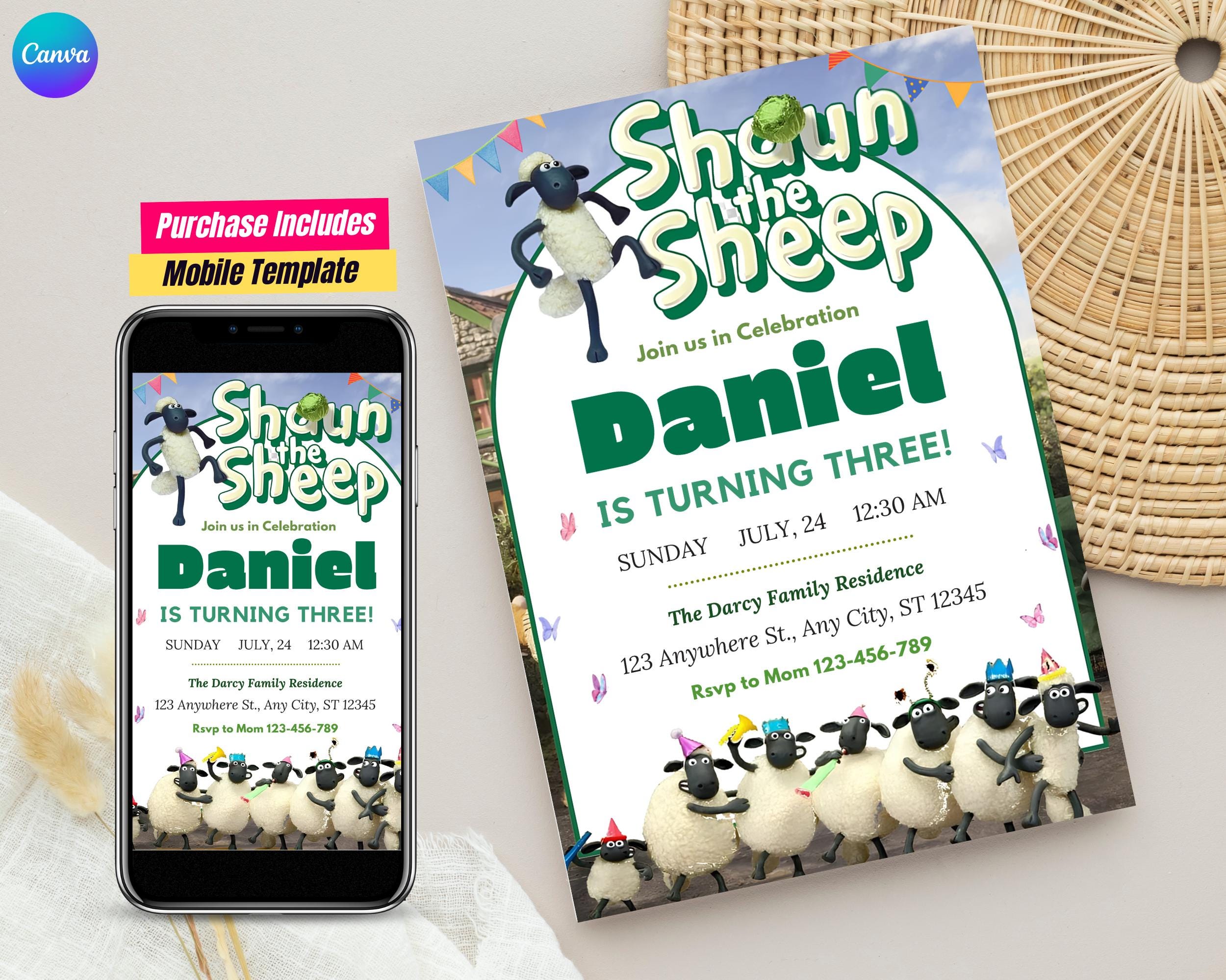 Shaun the Sheep Kids Birthday Invite, Editable Party Invitation Shaun ...