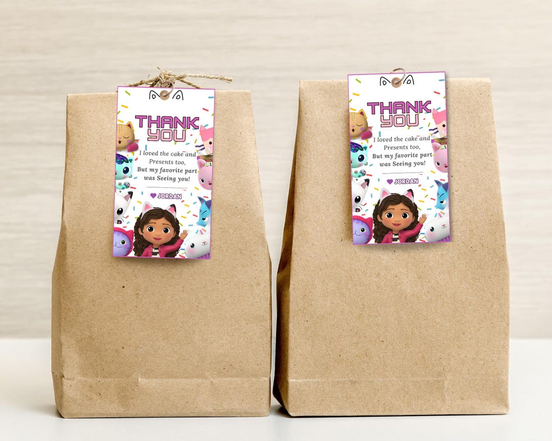 Gabbys Dollhouse Thank You Tag Gabby's Party Favor Pandy Template Doll ...