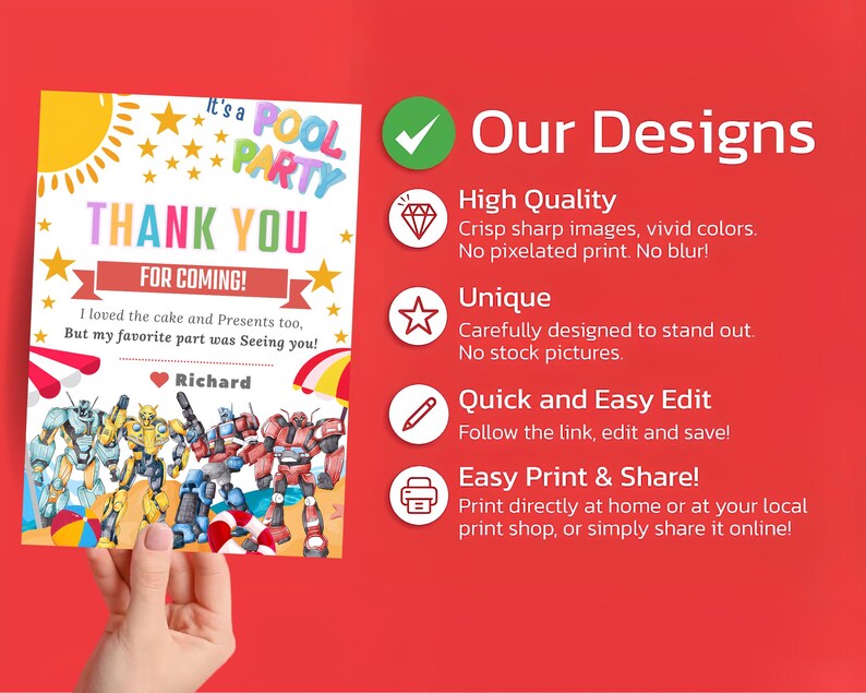 Transformers Birthday Thank You Card Transformers Thank You Tag Printed ...