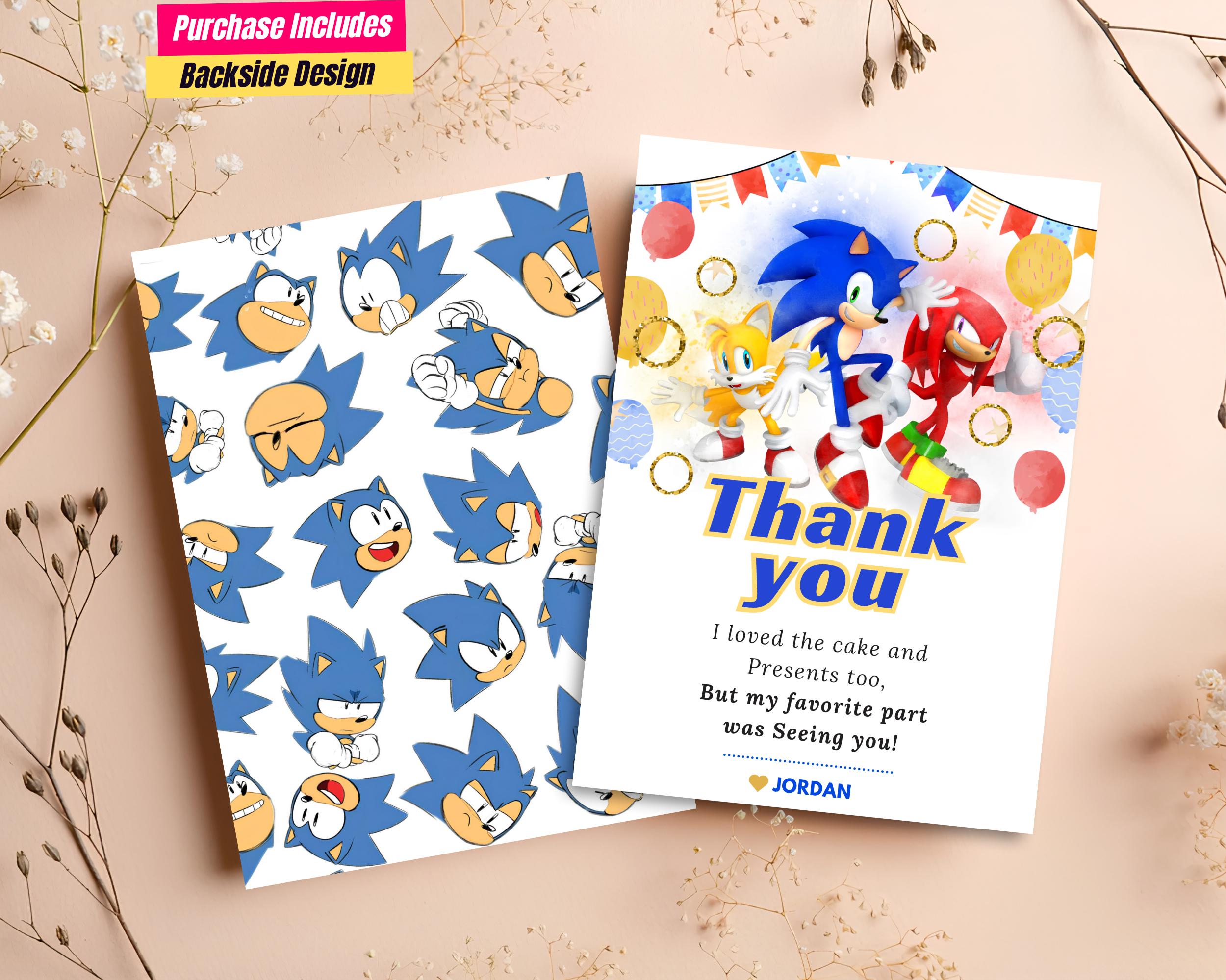 Sonic Themed Thank You Party Card Sonic Inspired Thank You Tags Blue ...