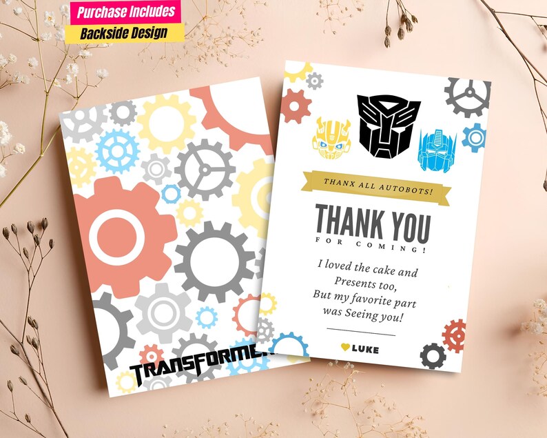 Rescue Bots Thank You Card Optimus Prime Thank You Autobots Party Gift ...