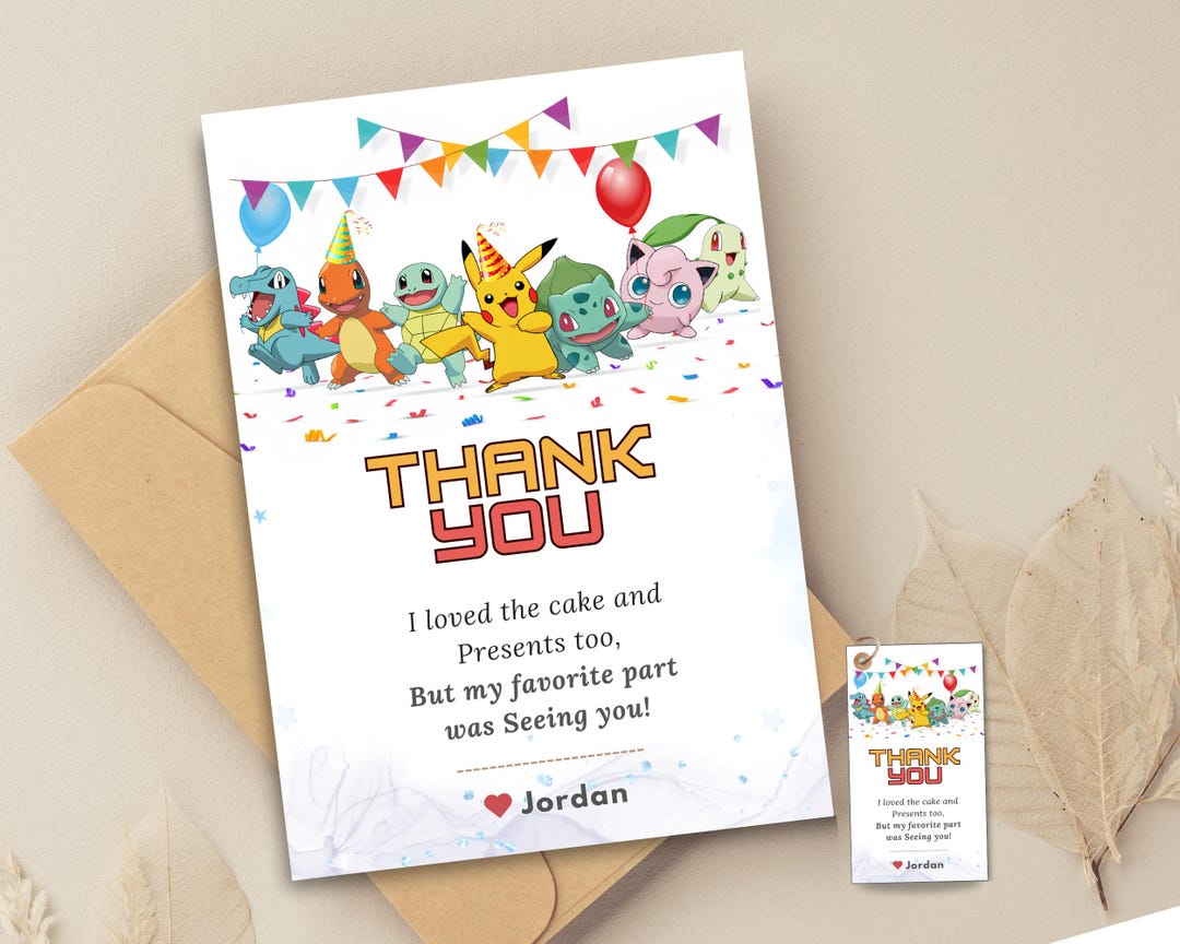 Pokemon Birthday Thank You Card Printable Pokemon Thank You Birthday ...