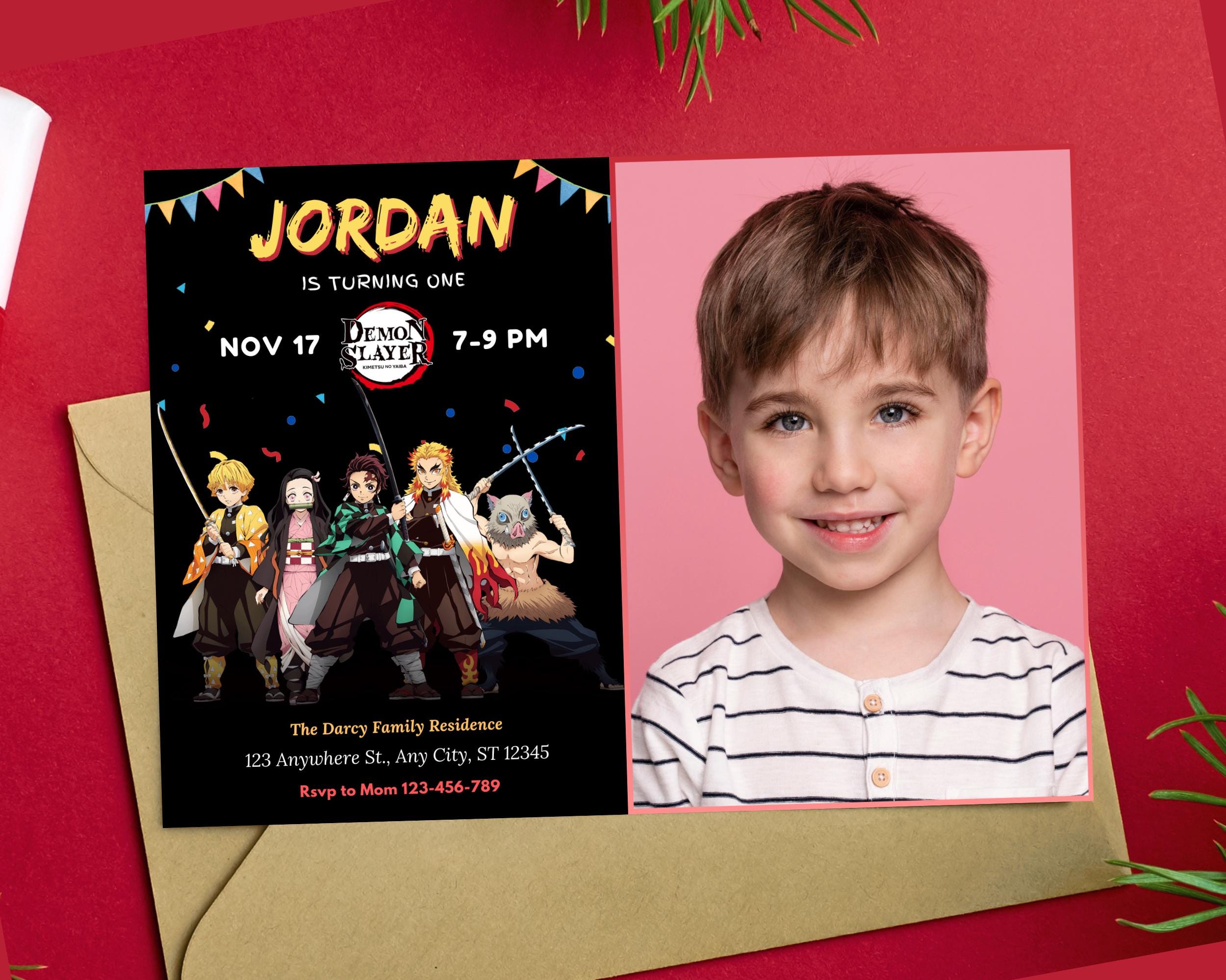 Demon Slayer Birthday Invite With Photo Demon Slayer Invitation Card ...