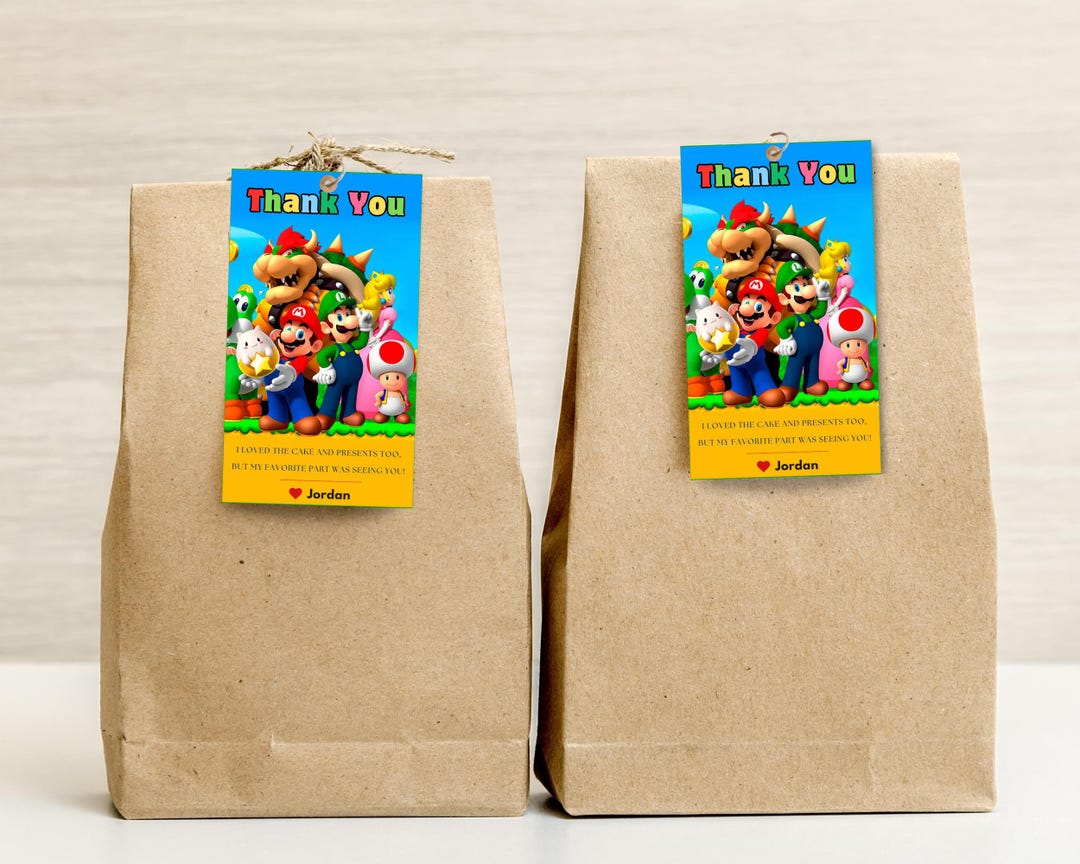 Printable Super Mario Bros Thank You Tag Super Mario Party Favor Tag ...