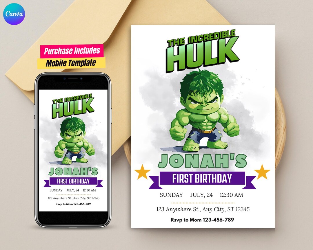 Printable Hulk Birthday Invitation the Incredible Hulk Invitation ...