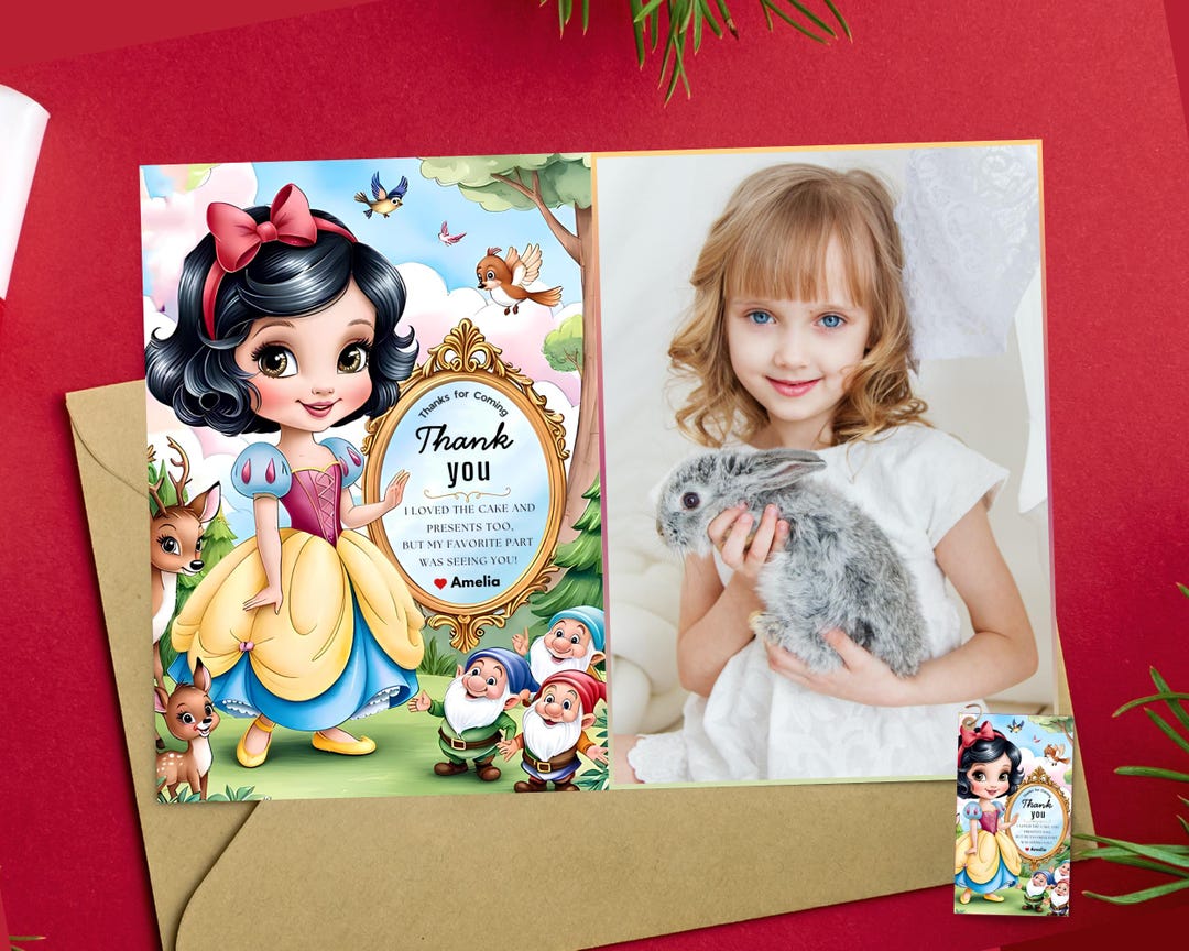 Snow White Birthday Thank You Princess Snow White Thank You Card With ...